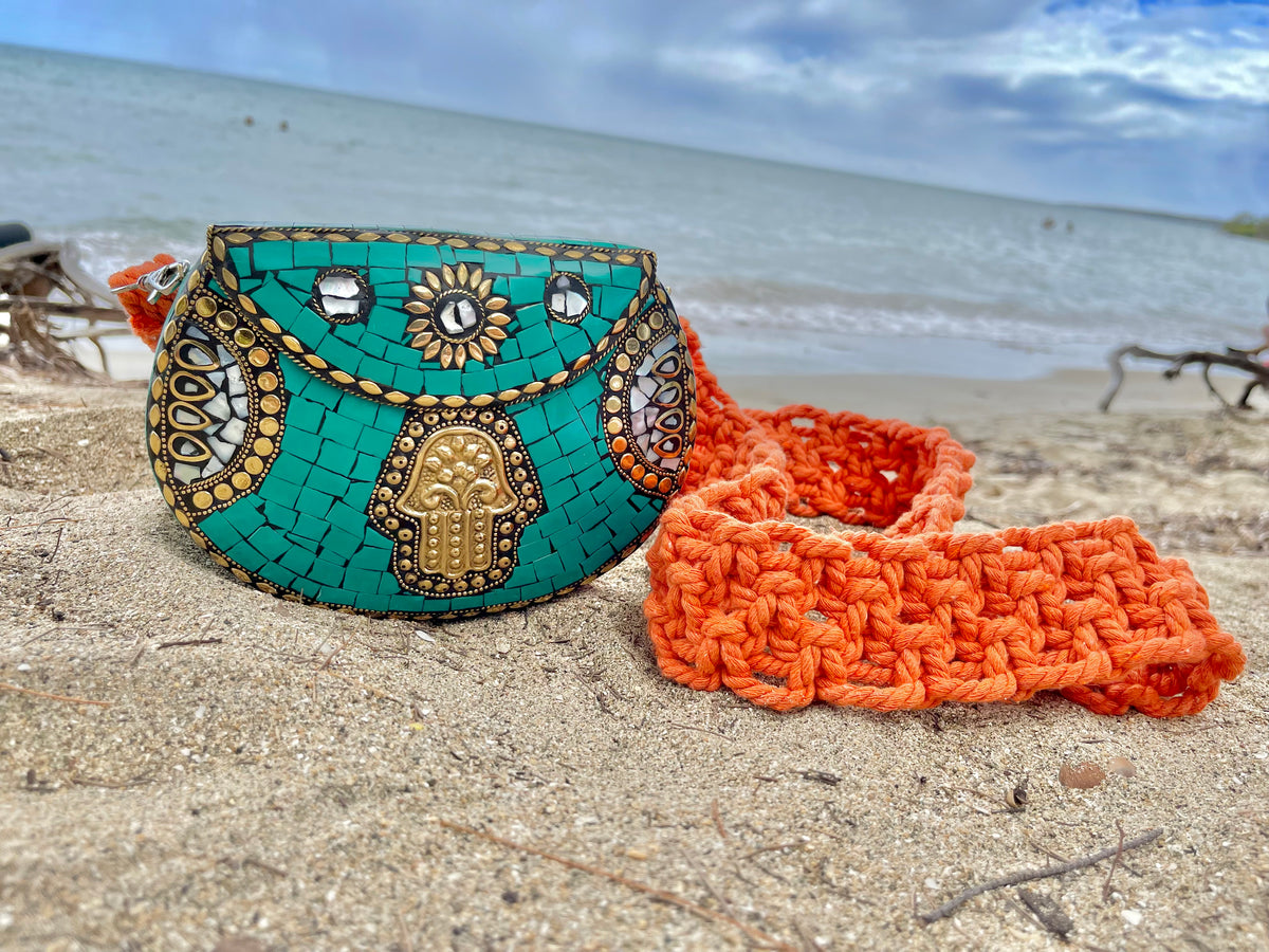 Gold Hamsa Bag with ivory macrame strap – Shop Bendita Locura